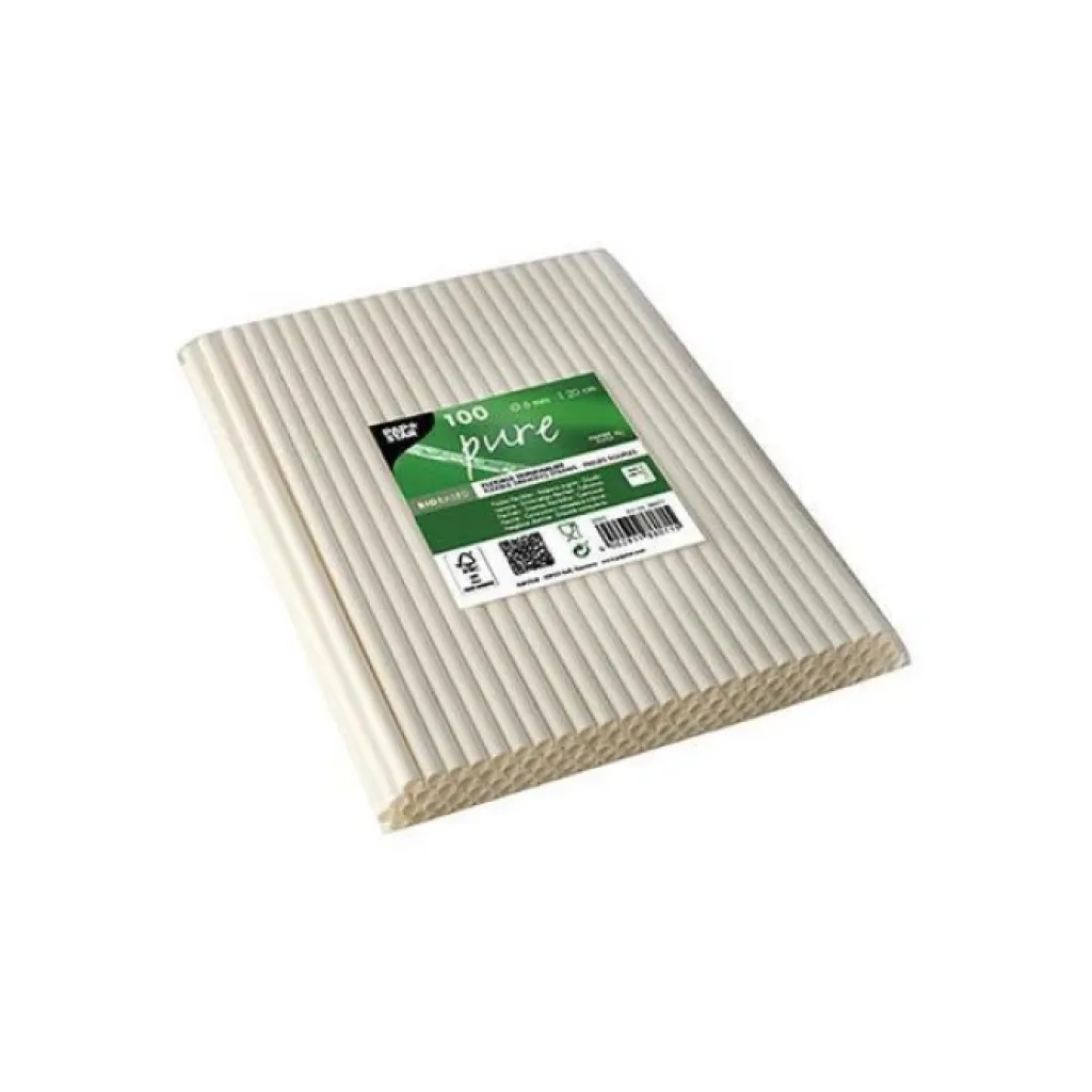 PAPSTAR Drinkrietjes. papier ''pure'' Ø 6 mm 20 cm wit flexibel (doos ...